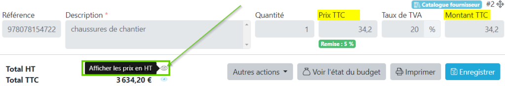 Changer l'affichage des montants en TTC ou HT - Boomerang Web
